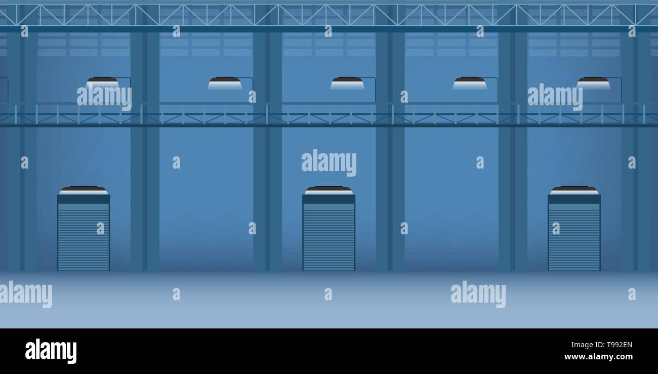 Factory interior with shutter door closed flat design vector ...