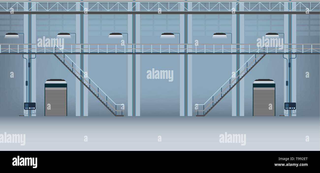 Factory interior with shutter door closed vector illustration Stock ...