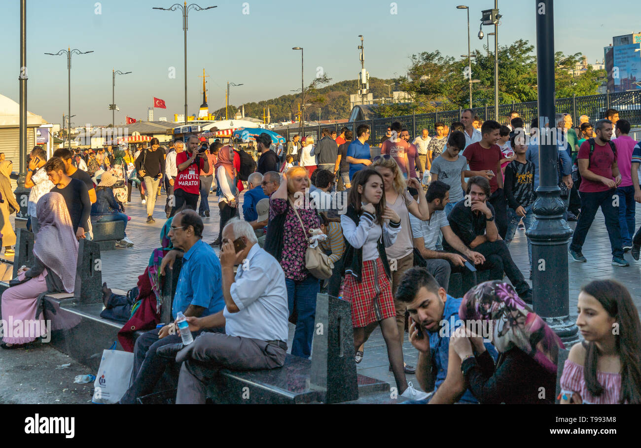 Istanbul, Turkey, September 22., 2018:Waiting crowd at the bus station ...