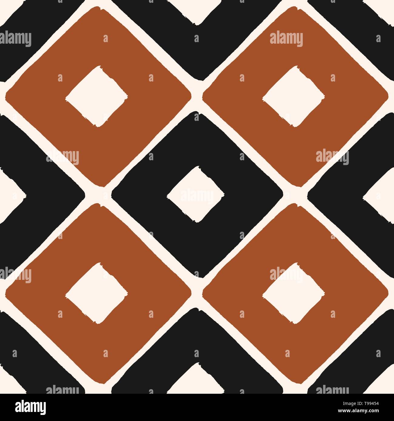 Hand drawn seamless repeating pattern with square shapes in black and ...