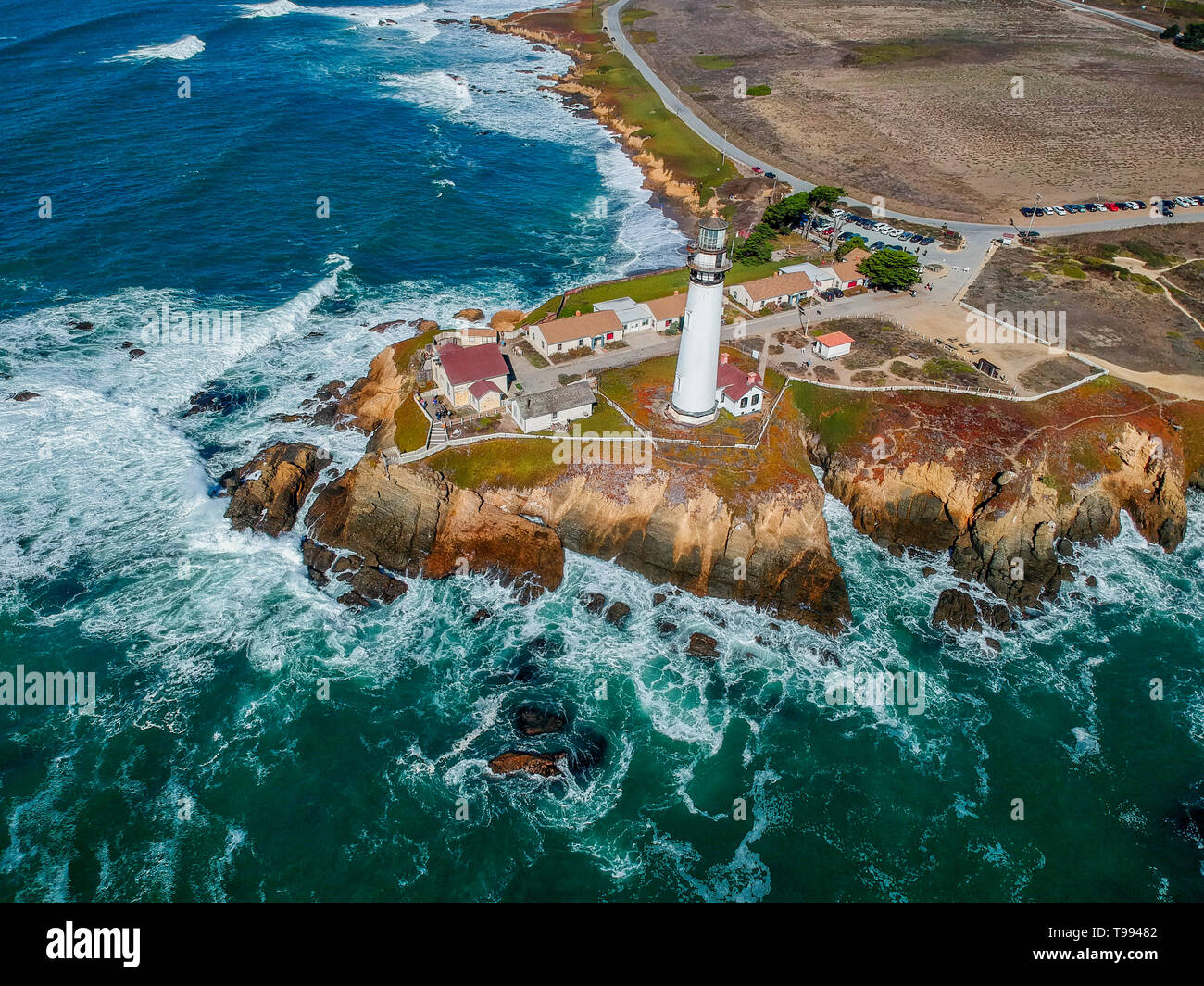 Aerial view of Pigeon Point Lighthouse in California Stock Photo - Alamy