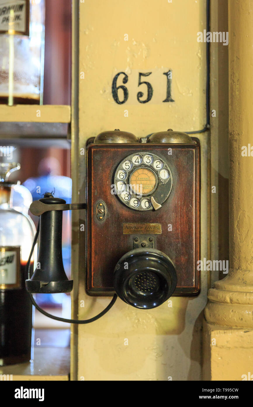 Old early 20th century wall hung dial up telephone in Matanzas, Cuba ...
