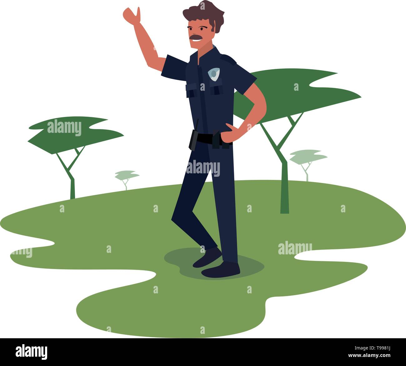 policeman in the park trees nature vector illustration Stock Vector ...