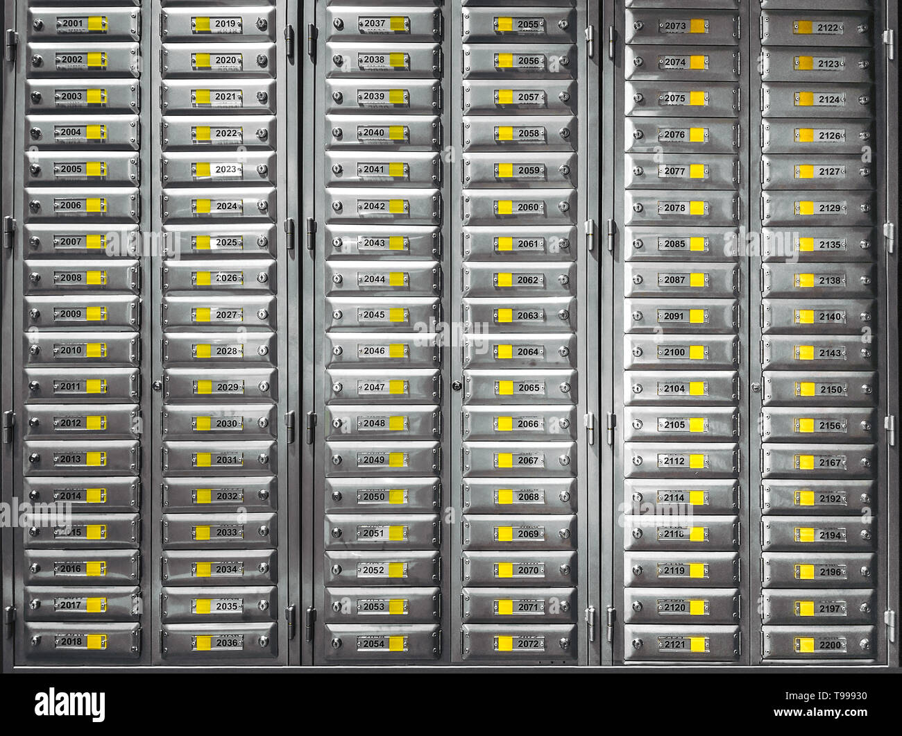 Rows of Metal Mail boxes and lock filled of numbers. Safe lockers, Safe ...