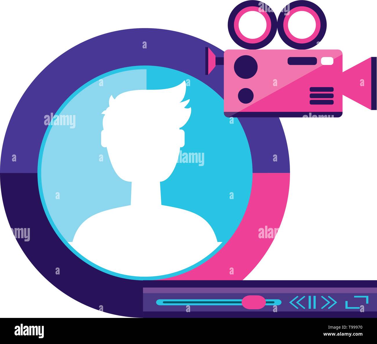 video camera with male user account app vector illustration design ...