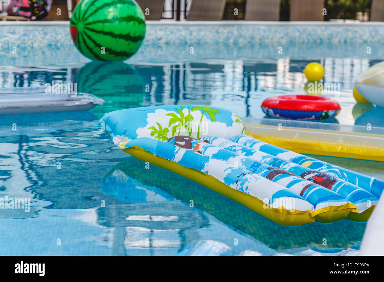 Inflatable water activities, balls, mattresses, circles, tubes float on ...