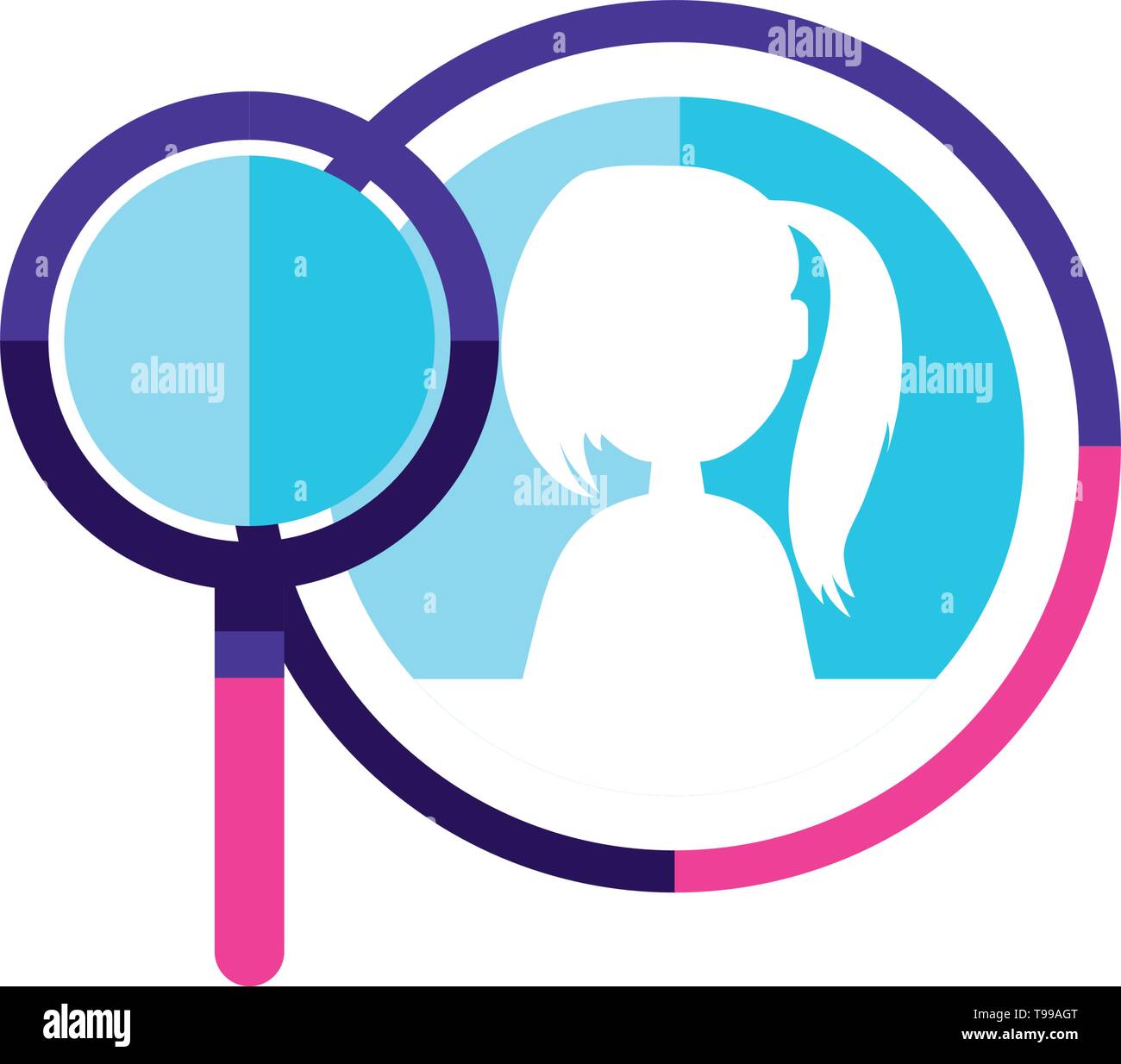 female user account with magnifying glass vector illustration design ...