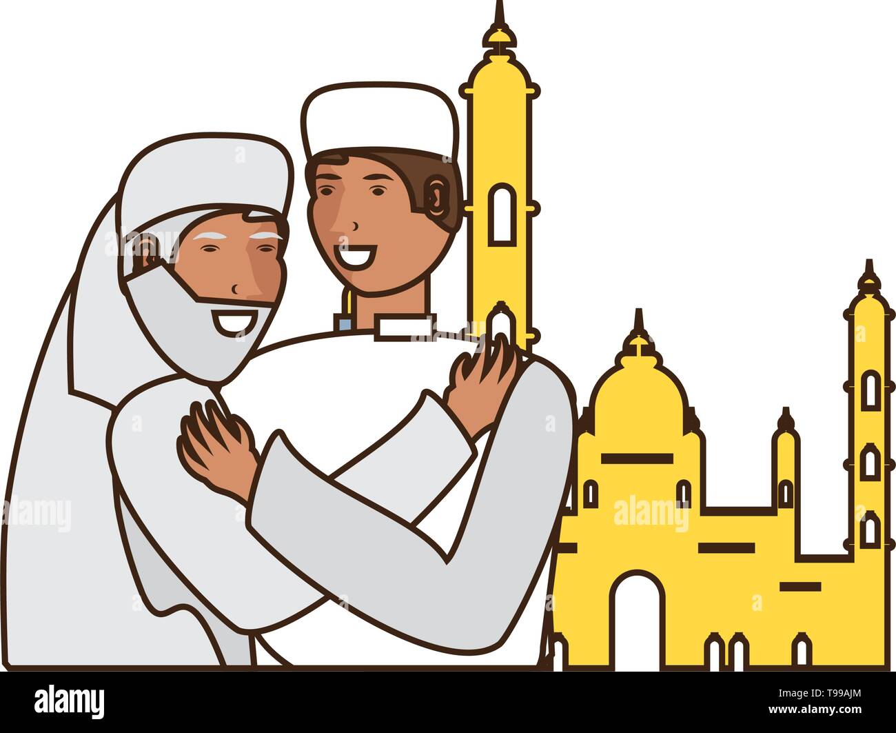 old islamic man with son and mosque building vector illustration design ...