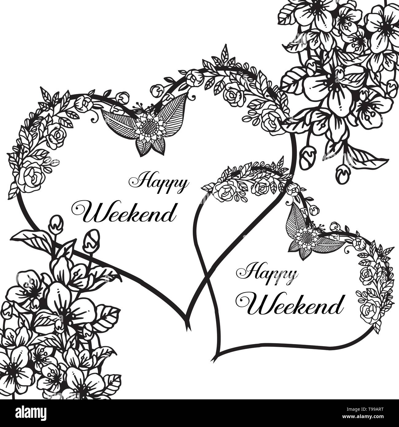Vector illustration various invitation card happy weekend with backdrop ...