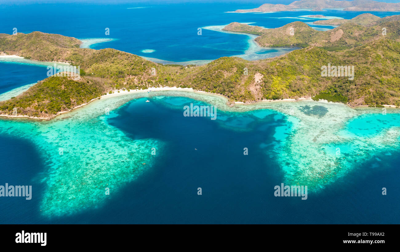 Islands of the Malayan archipelago with turquoise lagoons. Nature of ...
