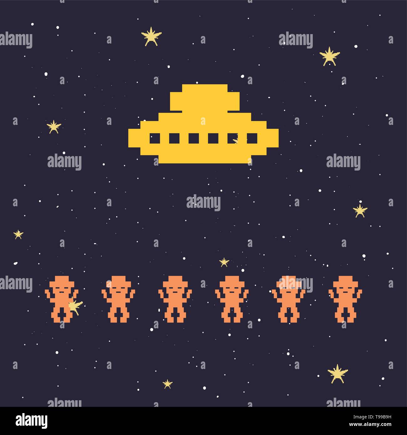 spaceship aliens battle pixel background video game retro vector ...