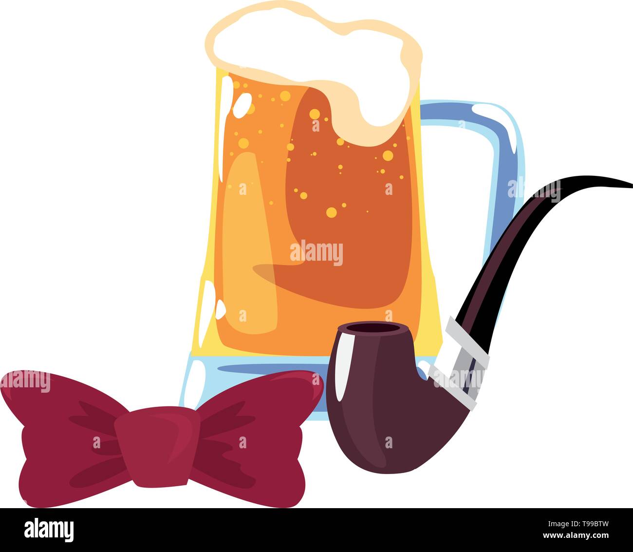 beer tobacco pipe and bow tie happy fathers day vector illustration ...