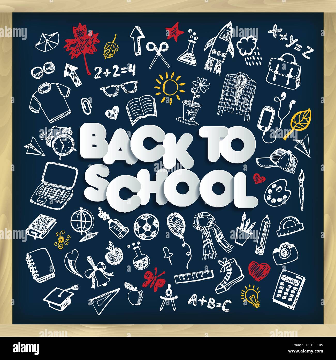 Back to school. Chalkboard doodle set. Freehand drawing - Vector with ...