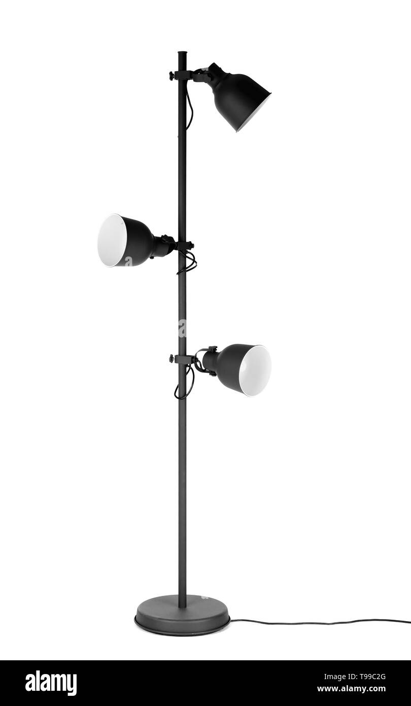 Stylish floor lamp on white background Stock Photo - Alamy