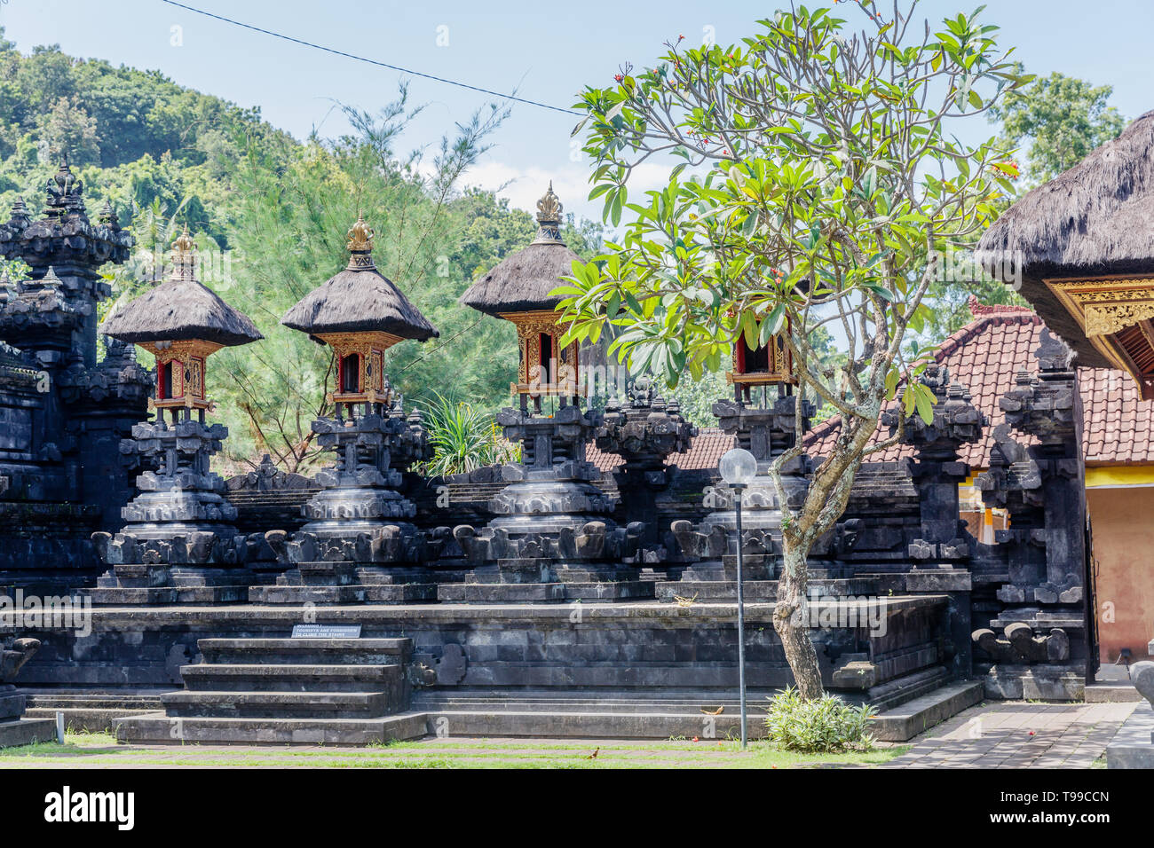 Altars at Pura Goa Lawah ("Bat Cave Temple"), Balinese Hindu temple in ...