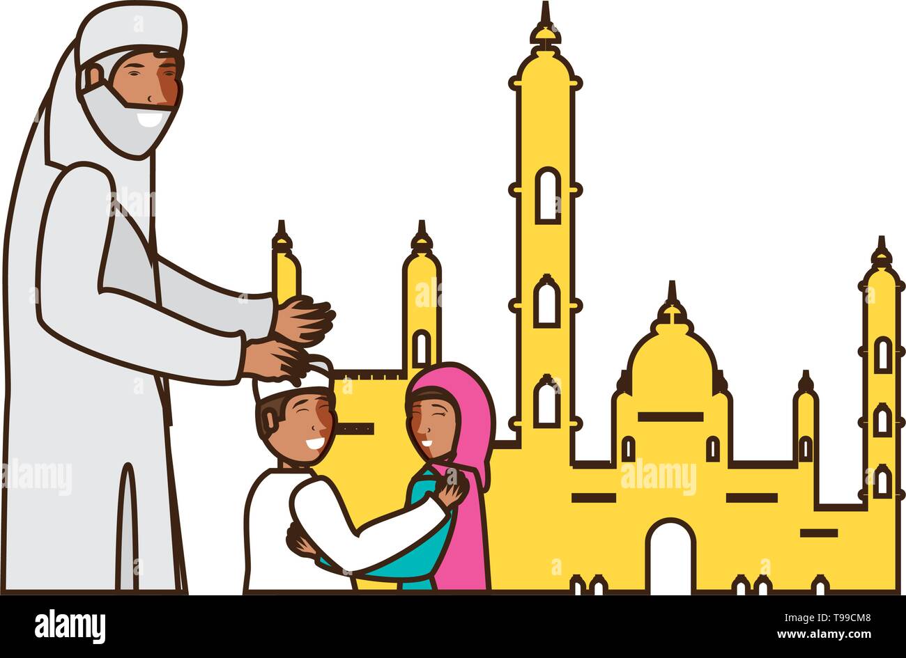 old islamic man with family in mosque vector illustration design Stock ...