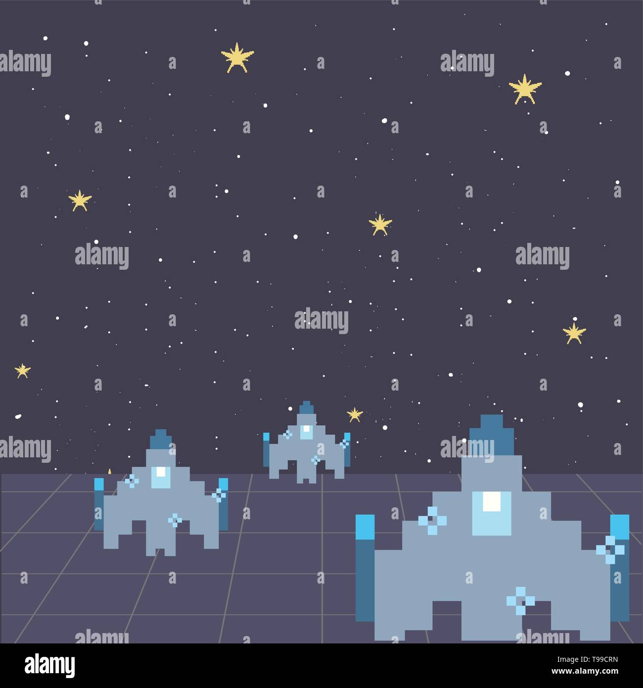 spaceship pixel level video game retro vector illustration Stock Vector ...
