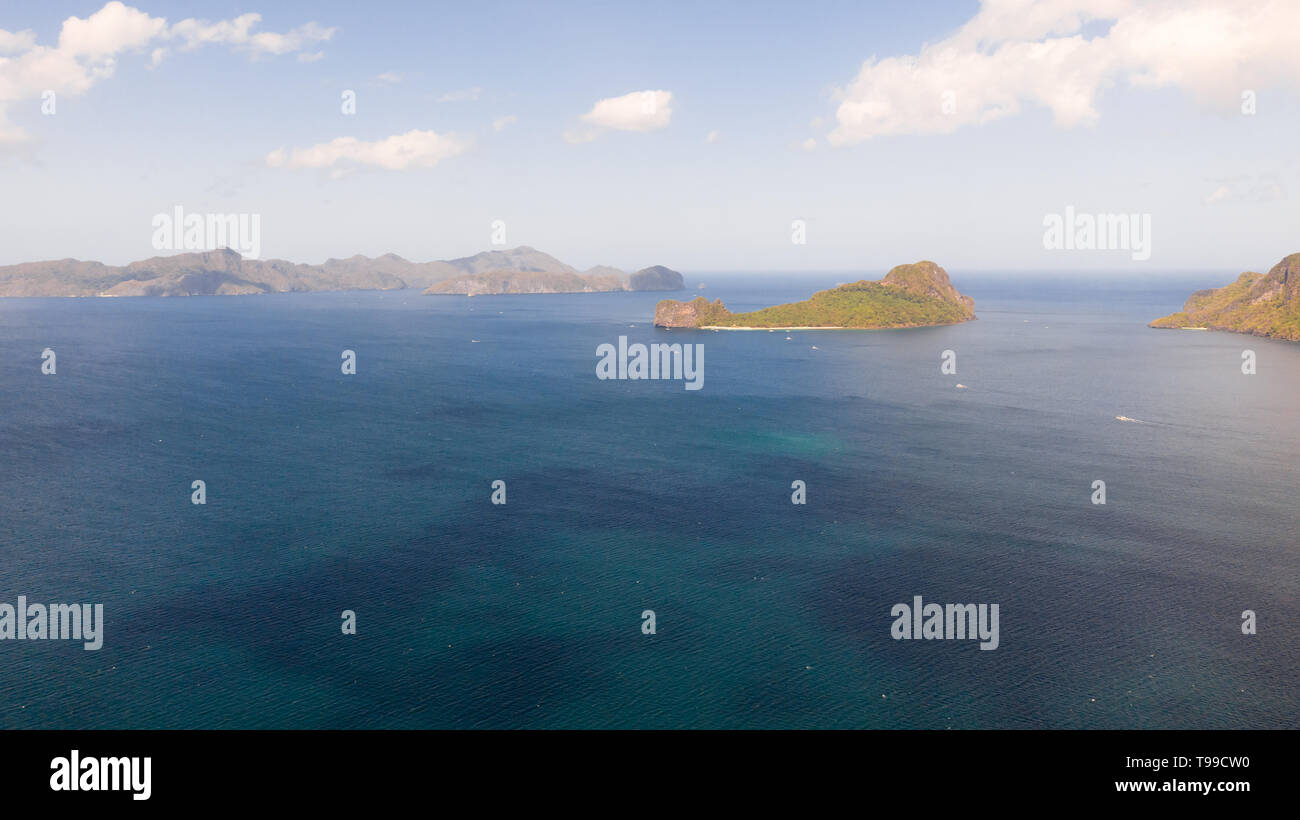 Seascape with islands.Blue Sea and unpopulated islands.Philippine ...