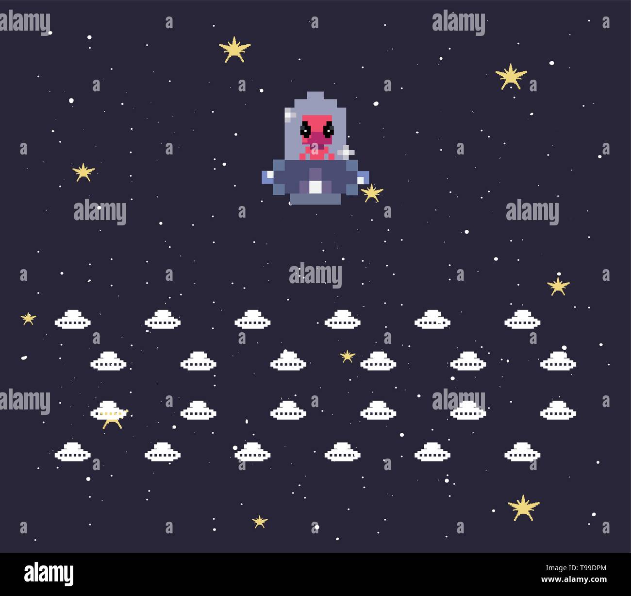 spaceship aliens battle pixel background video game retro vector ...