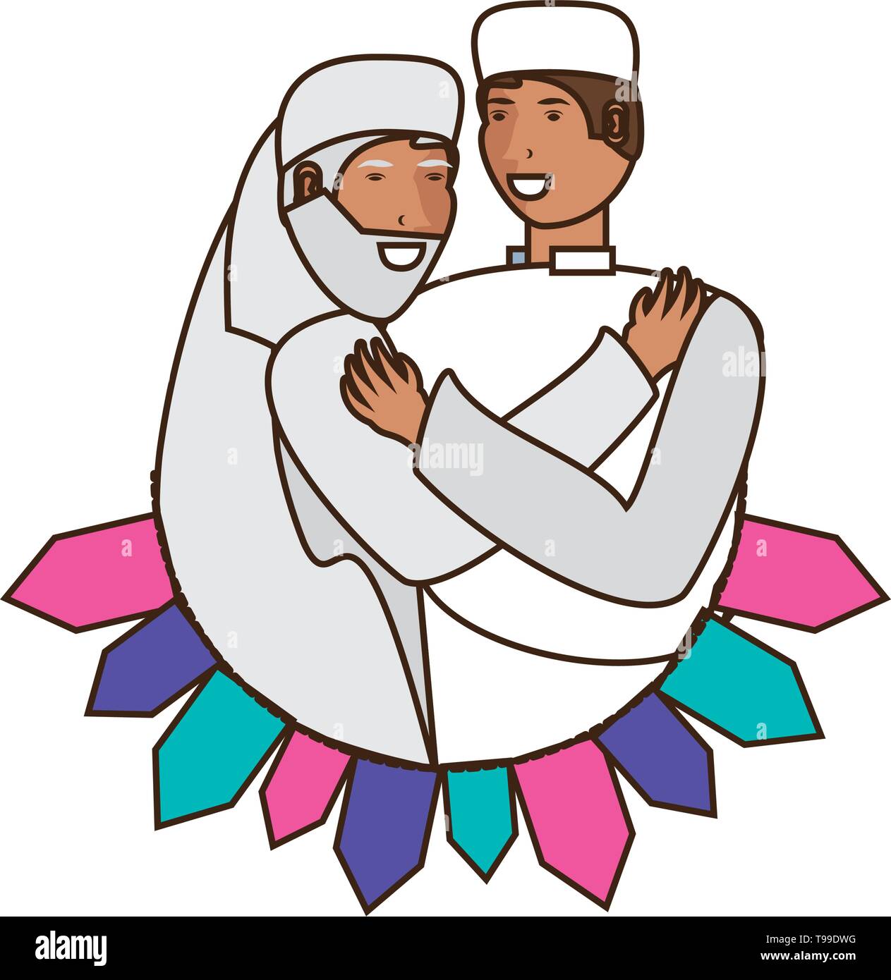 old islamic man with son and garlands vector illustration design Stock ...