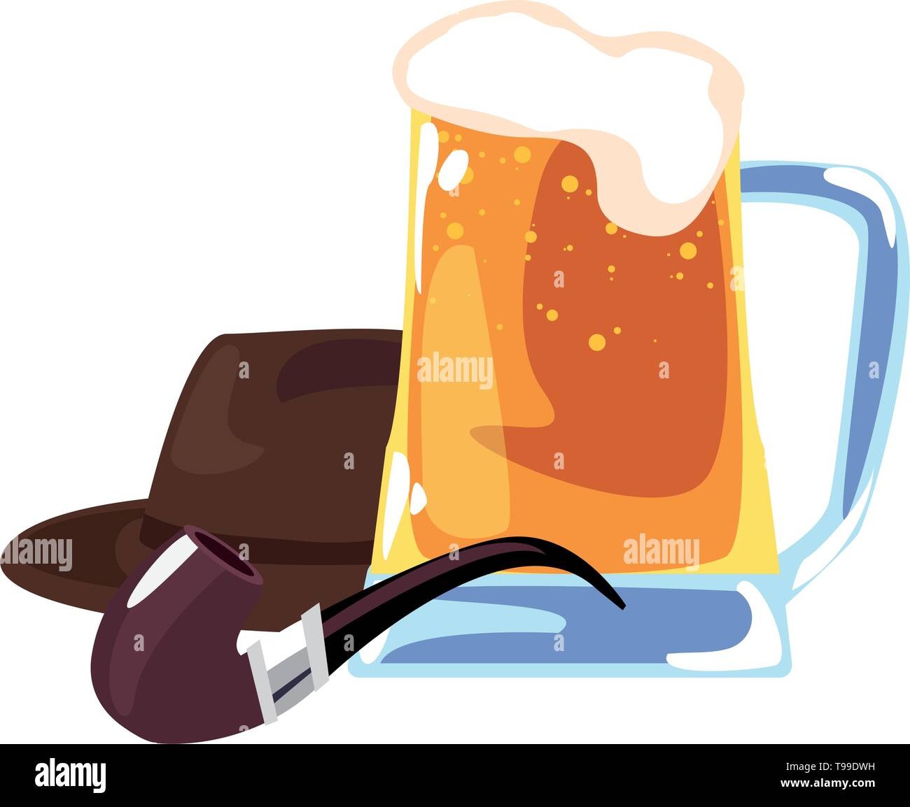 hat beer tobacco pipe happy fathers day vector illustration Stock ...