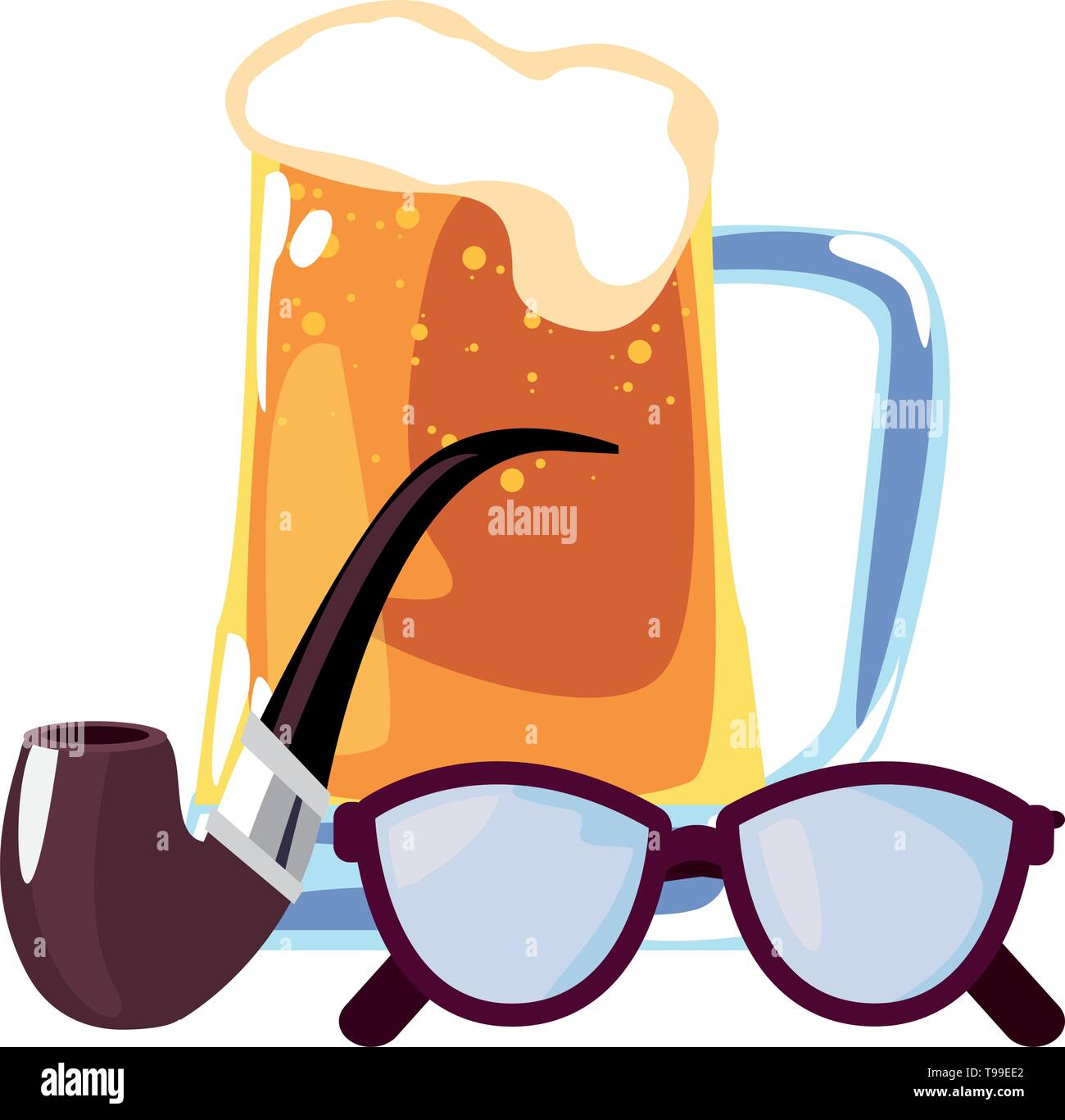beer pipe and eyeglasses happy fathers day vector illustration Stock ...