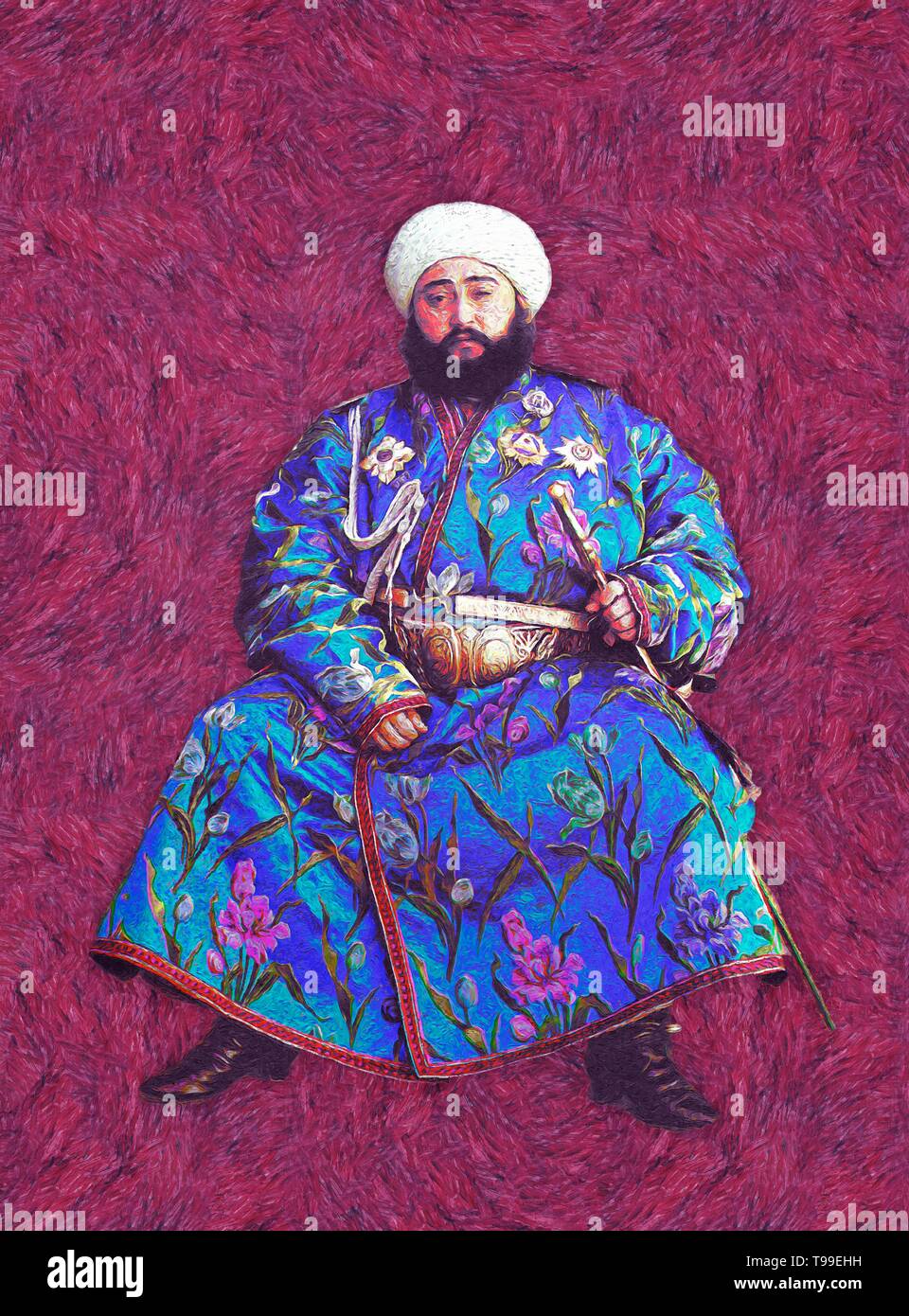 Impressionist oil painting of Mohammed Alim Khan, Emir of Bukhara ...