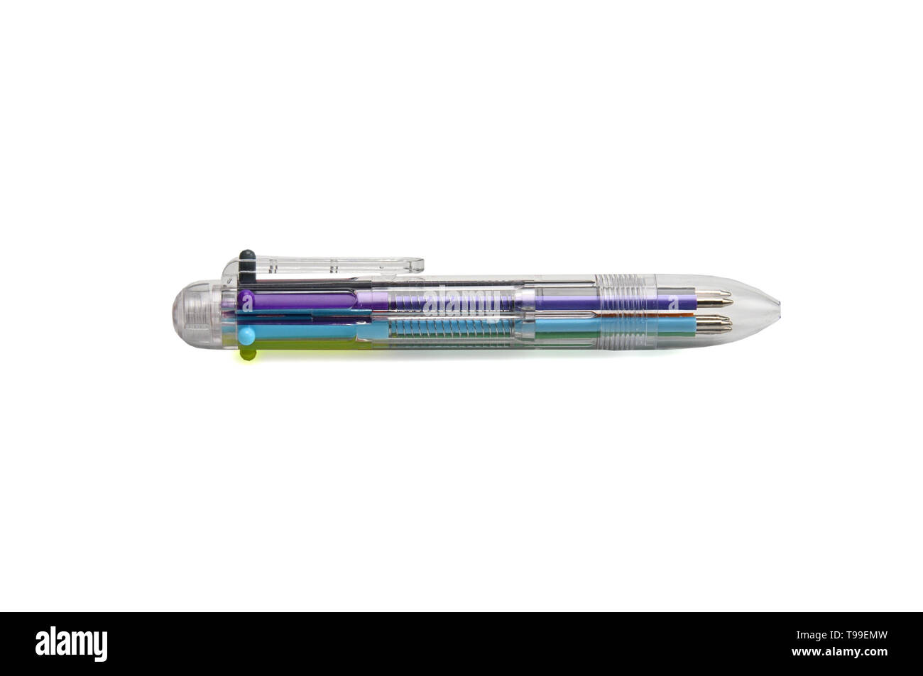 Pen writing in several colors on an isolated white background.Fountain ...