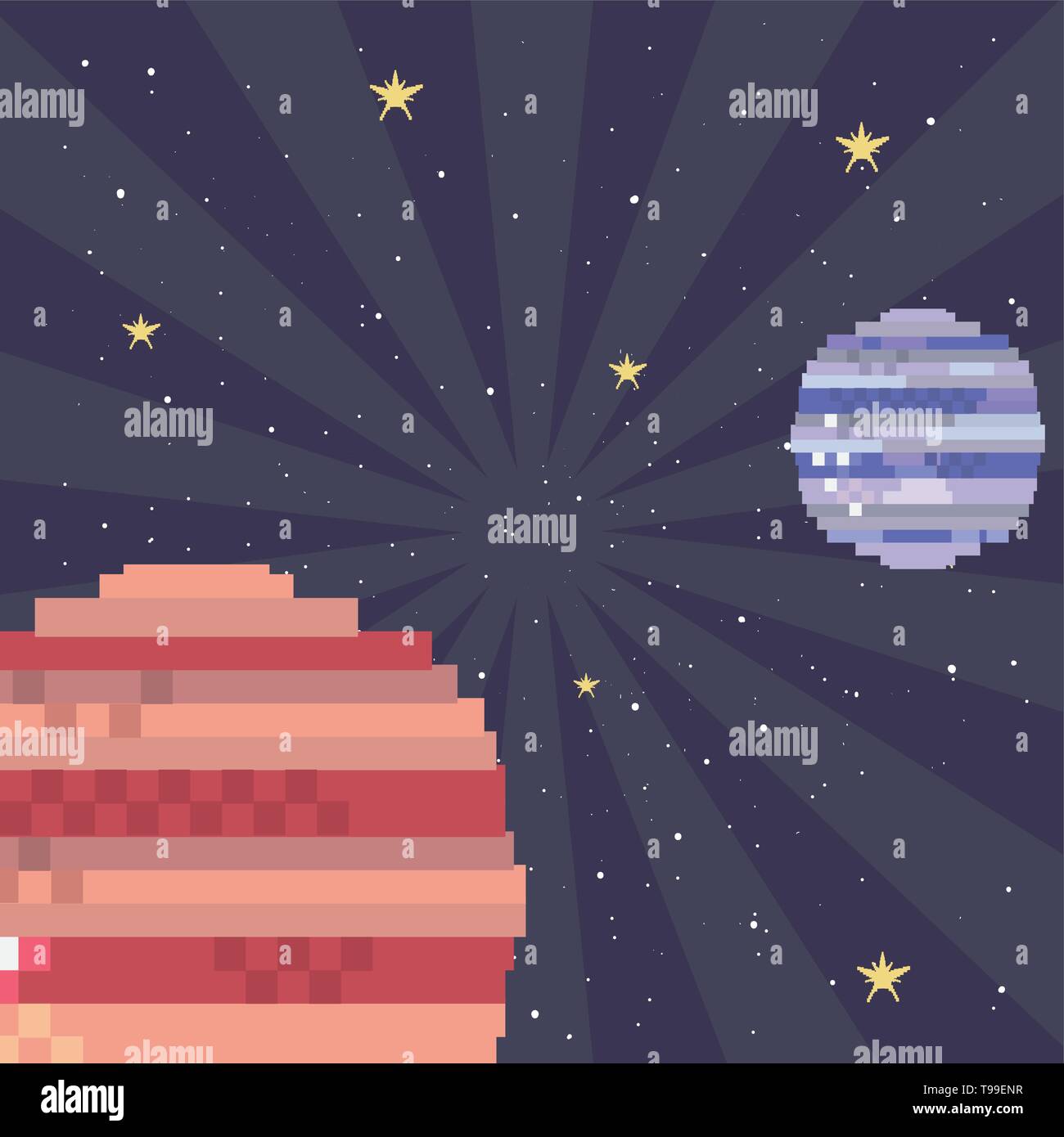 pixelated planet space stars background vector illustration Stock ...