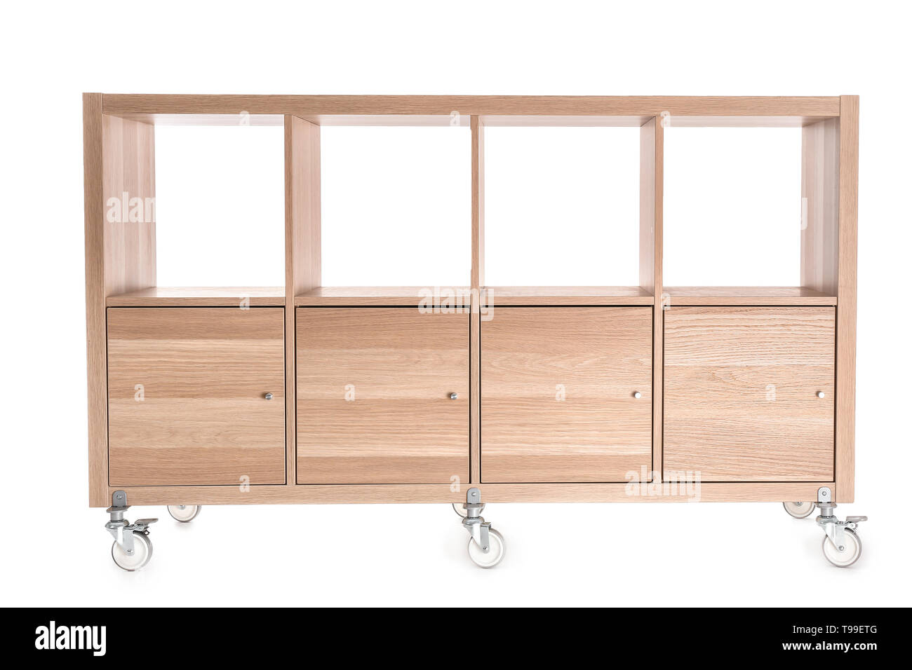 Wooden storage rack on white background Stock Photo - Alamy