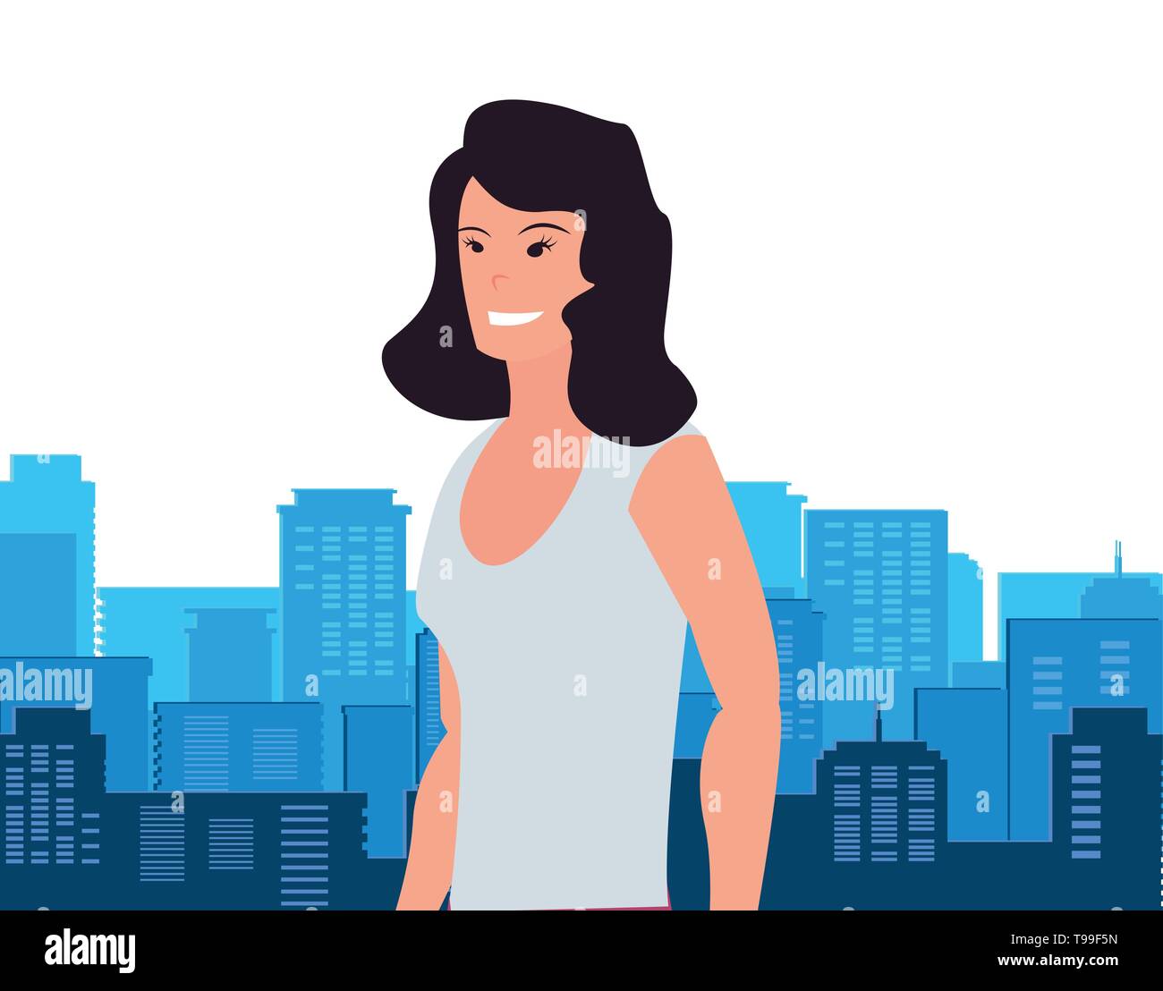 business woman portrait city street sky background vector illustration ...