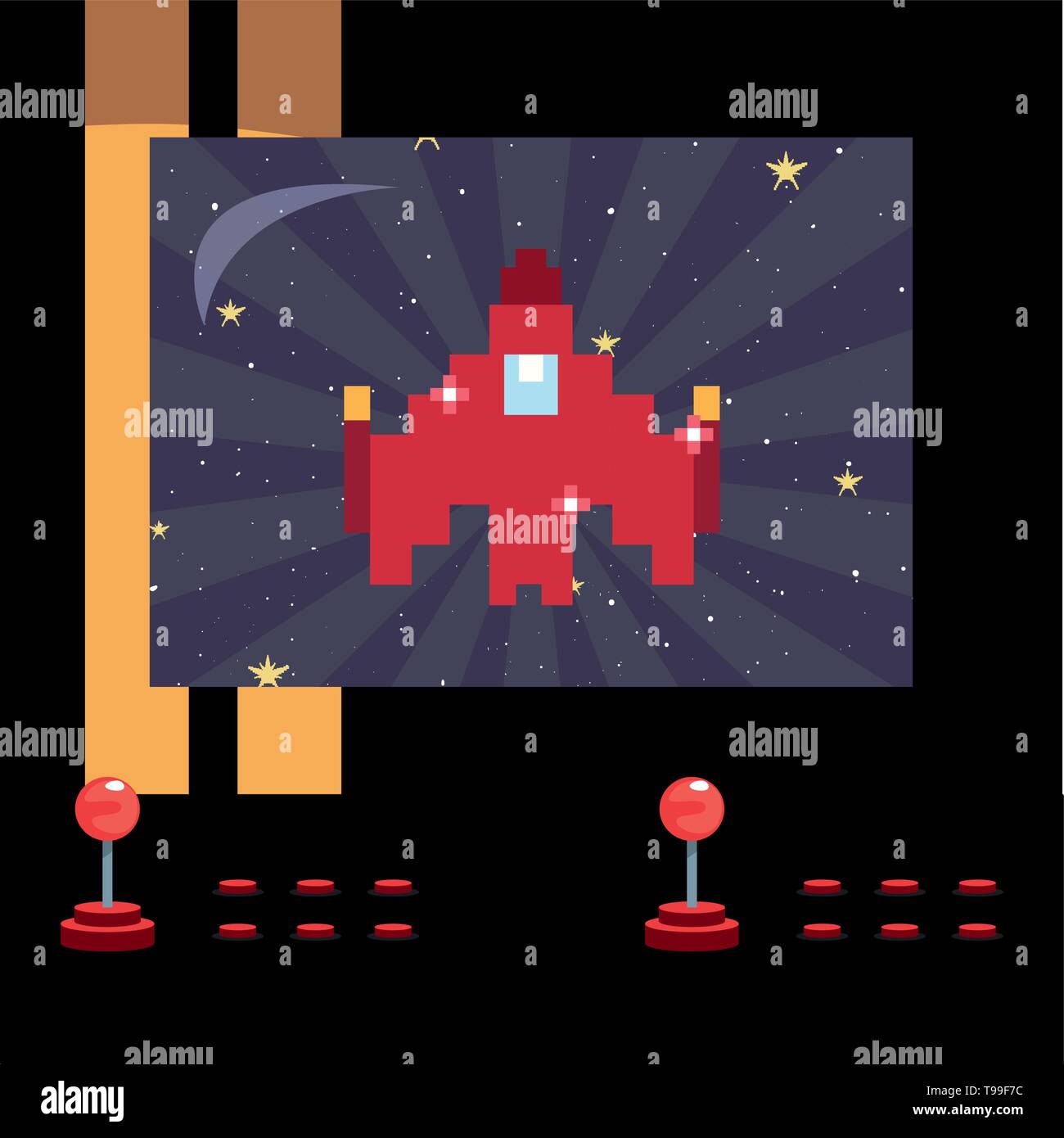 arcade game screen with pixel spaceship vector illustration Stock ...