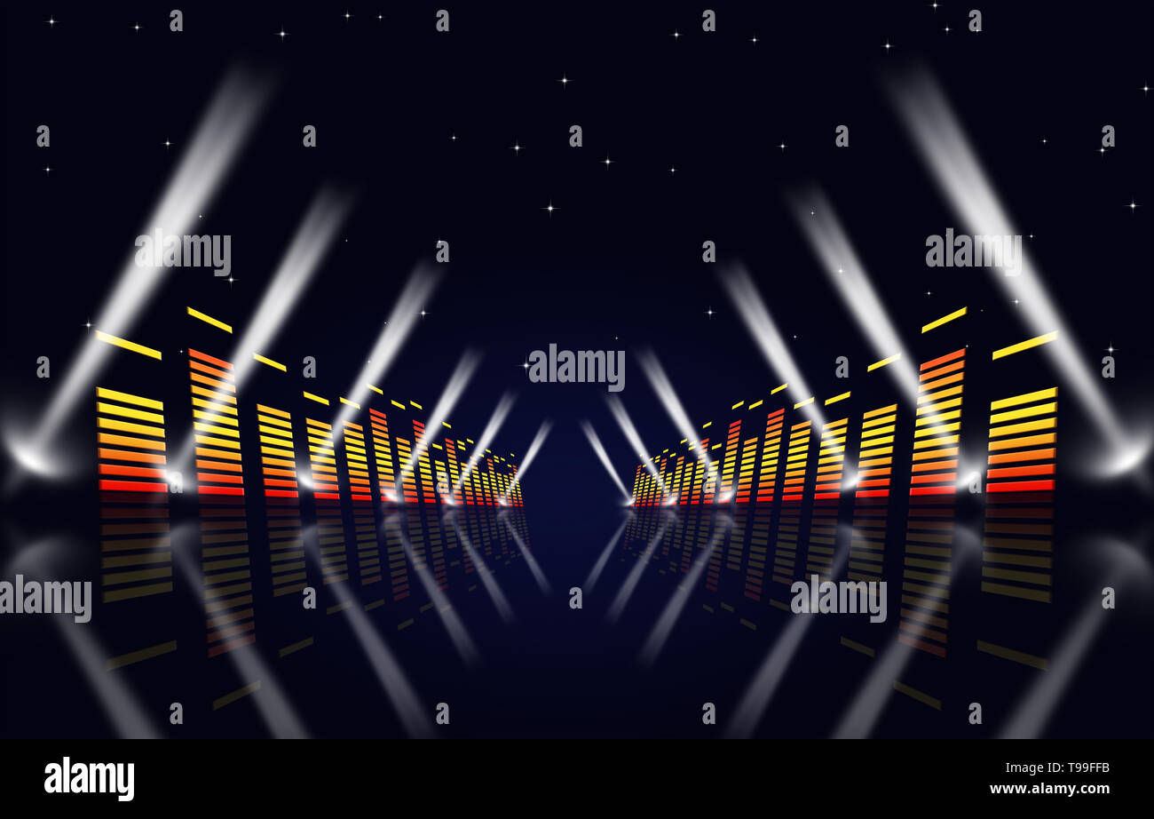 multicolor music background with equalizer and spotlights for fame ...