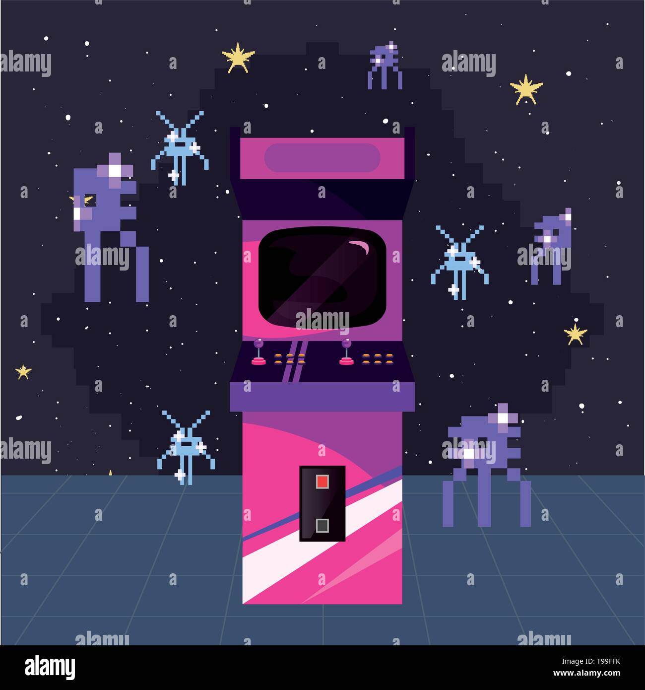 arcade machine invaders space video game retro vector illustration ...
