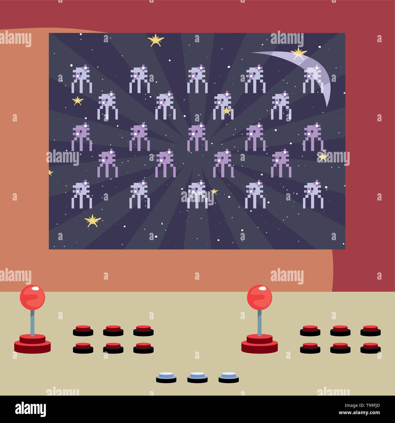 arcade game screen with pixel invaders vector illustration Stock Vector ...