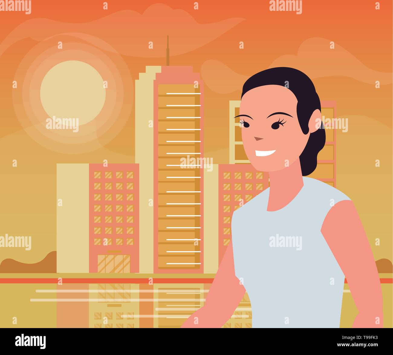 business woman portrait city street sky background vector illustration ...
