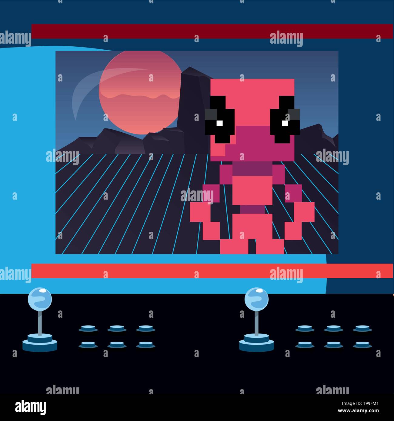 arcade game screen pixel invader character planet vector illustration ...