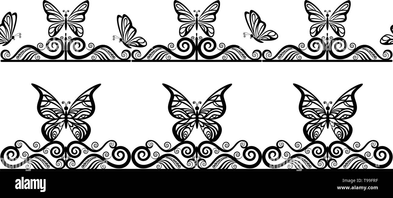 Horizontal Seamless Patterns with Butterflies Black Contours on Tile ...