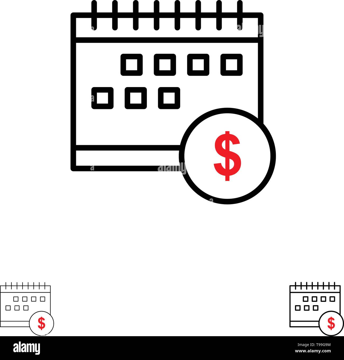 Calendar, Banking, Dollar, Money, Time, Economic Bold and thin black ...