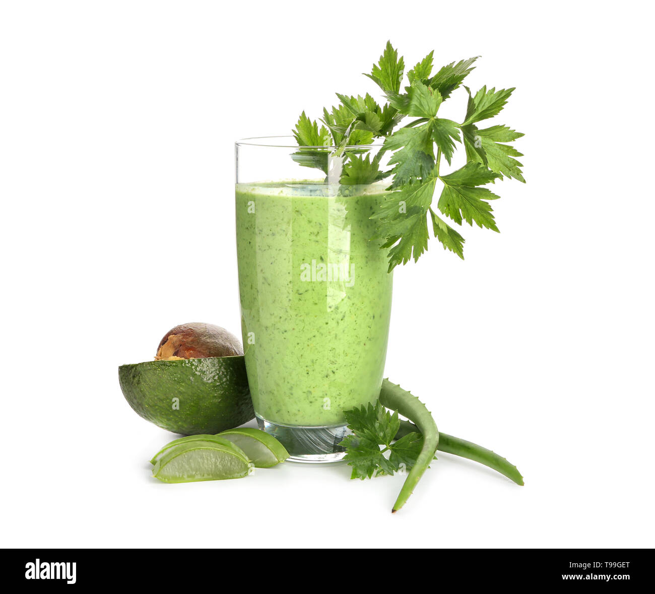 Glass of healthy aloe cocktail on white background Stock Photo - Alamy