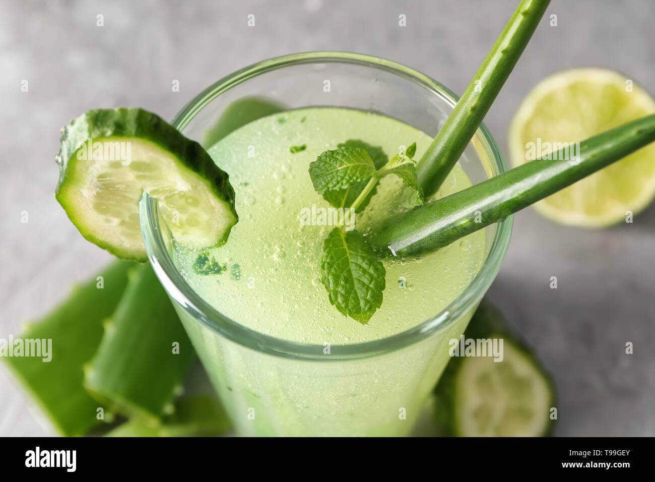 Glass of healthy aloe cocktail, closeup Stock Photo - Alamy