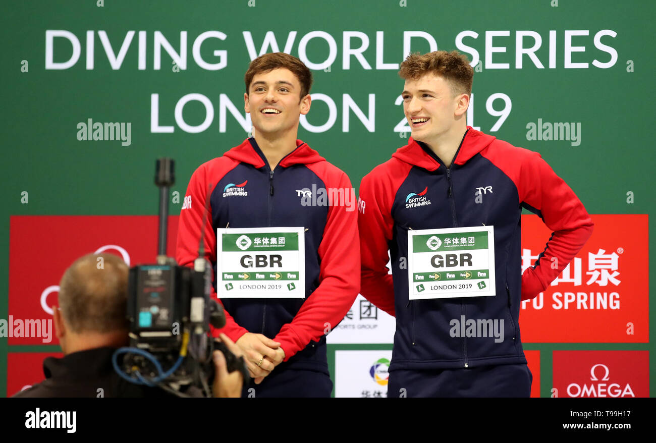 Great Britain's Thomas Daley and Matthew Lee stand on the podium after ...