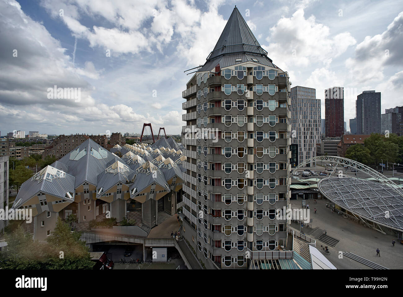 Blaak station, pencil flat and cube houses in the city of Rotterdam ...