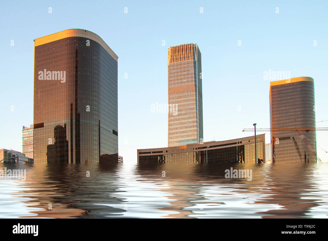 Digital manipulation of flooded newly build modern high rise buildings ...