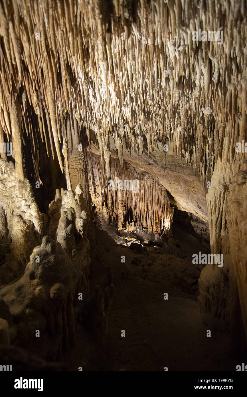 Cave interior with stalactites and stalagmites, Cuevas del Drach ...