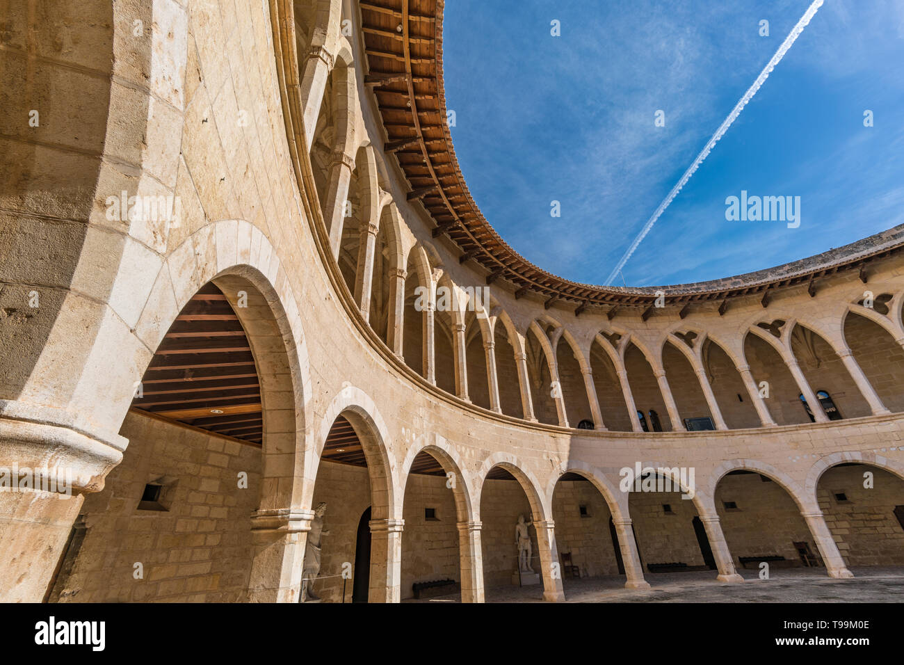 Circular inner yard of Bellver Castle (Castell de Bellver) Gothic-style ...