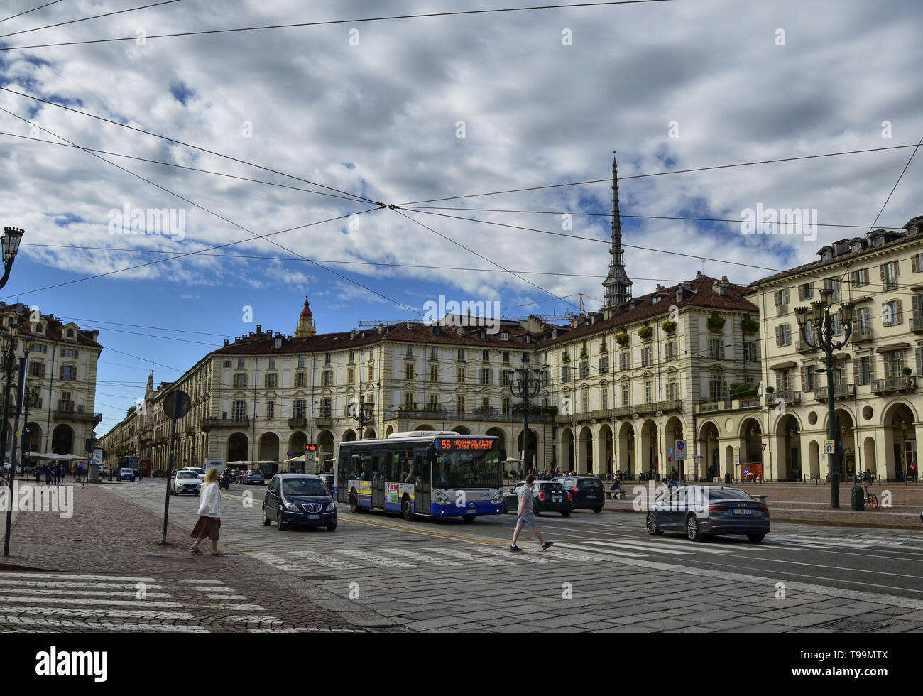 Turin, Piedmont, Italy. May 2019. Piazza vittorio, one of the city's ...