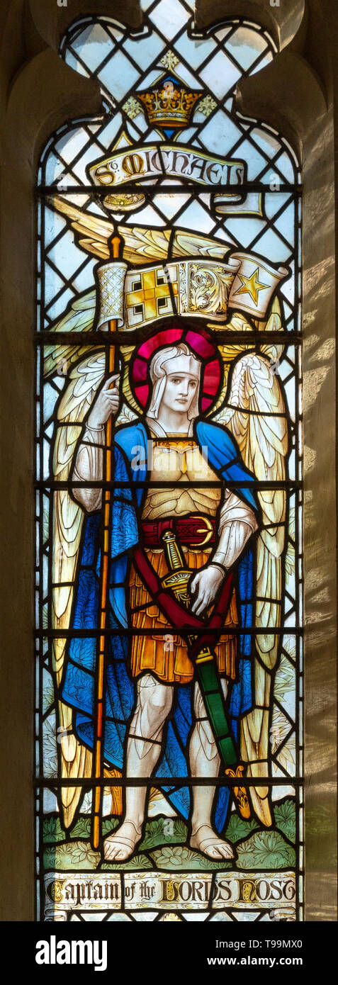 Stained glass window of Saint Michael at Waldringfield church, Suffolk ...