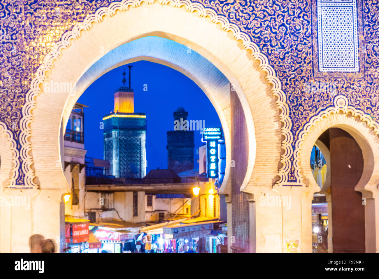 The Blue gate of Fez by night, Morocco Stock Photo - Alamy