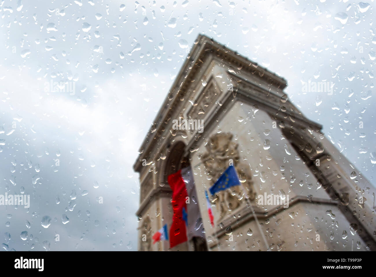 Paris during heavy Rain, raining Day in Paris, Drops on the window ...